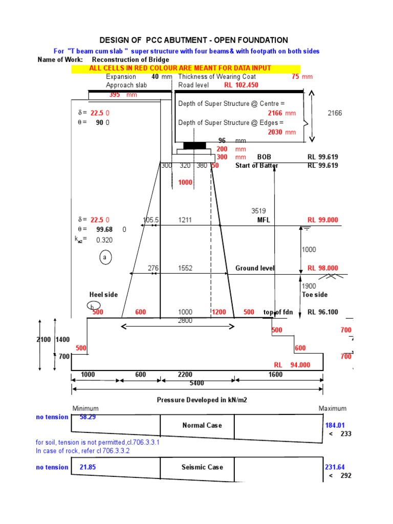 Design of PCC Abutment - Open Foundation | PDF | Elasticity (Physics ...