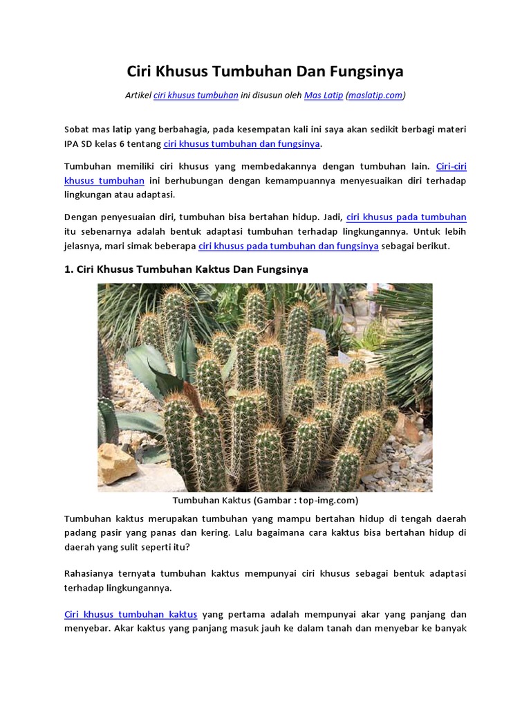 Ciri Khusus Tumbuhan Dan Fungsinya | PDF