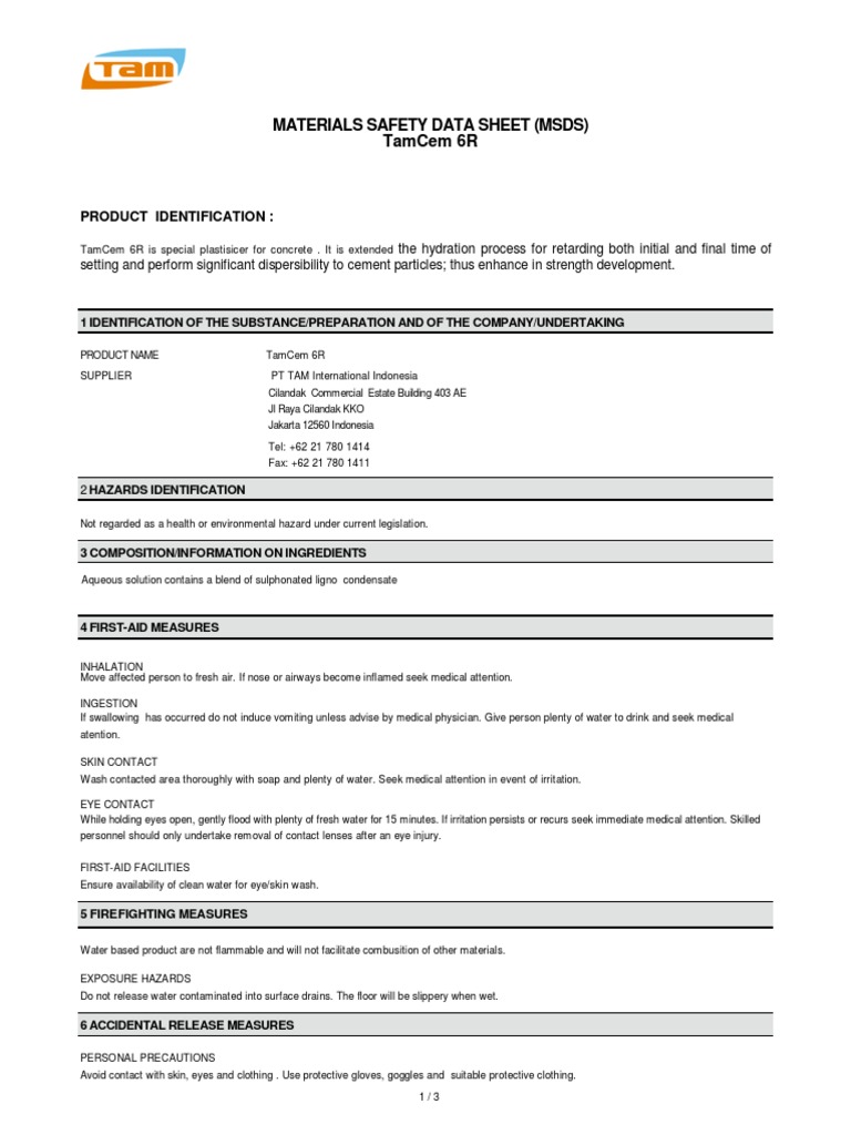 TamCem 6R MSDS | Personal Protective Equipment | Dangerous Goods