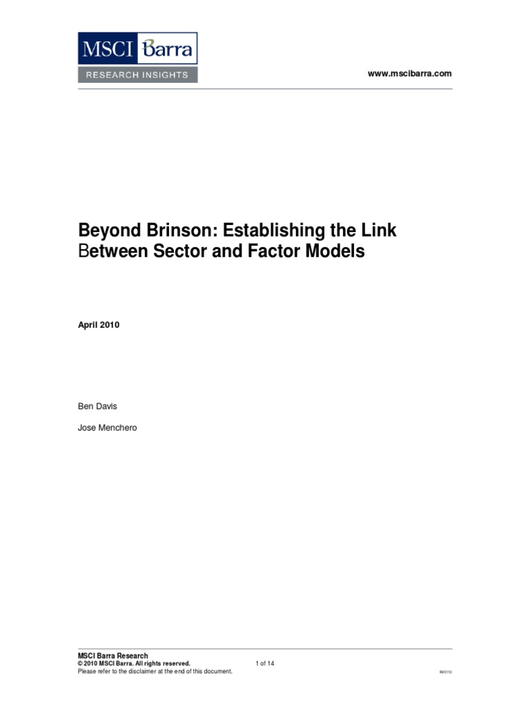 BarraOne Performance Attribution - Brinson Vs Factor Based | PDF | Beta ...