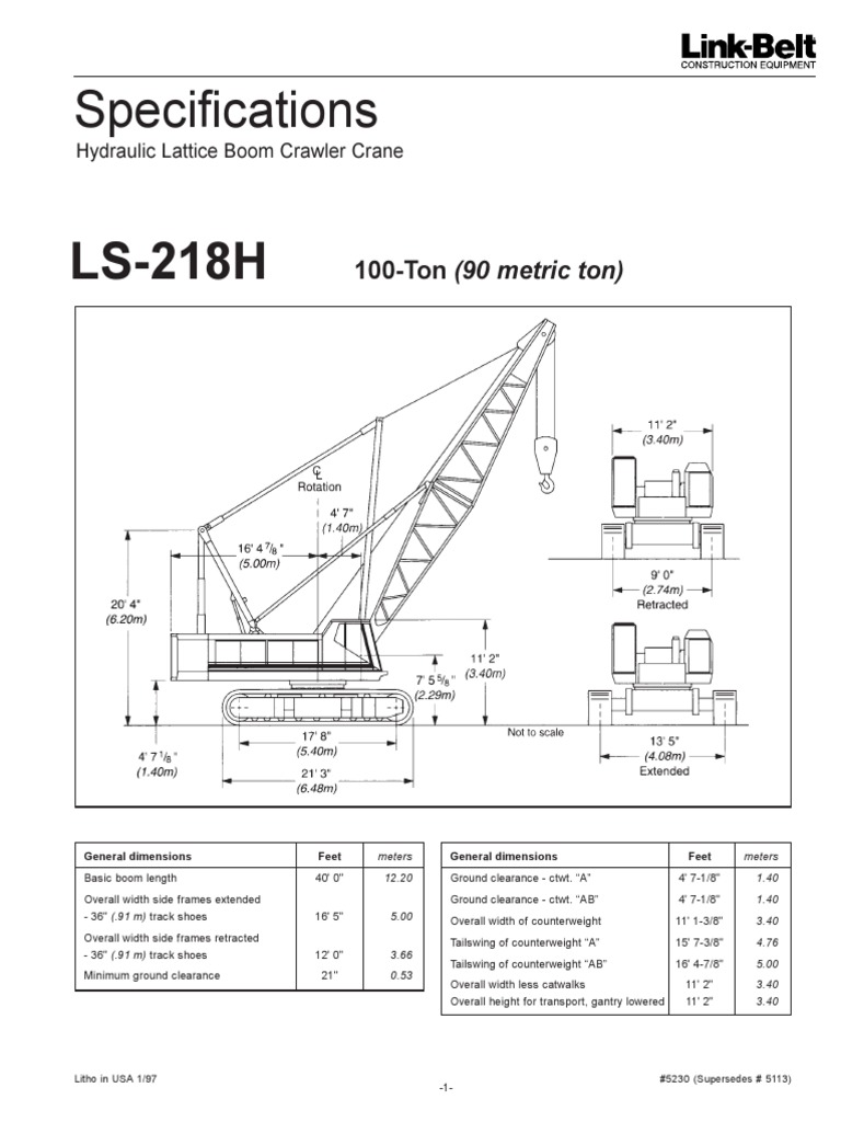 Linkbelt LS218H Specifications | PDF | Clutch | Brake
