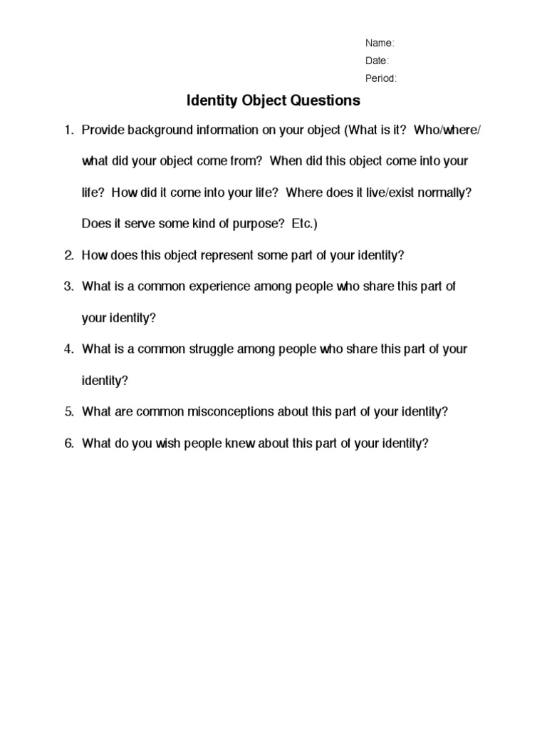 Identity Object Reflection Questions | PDF