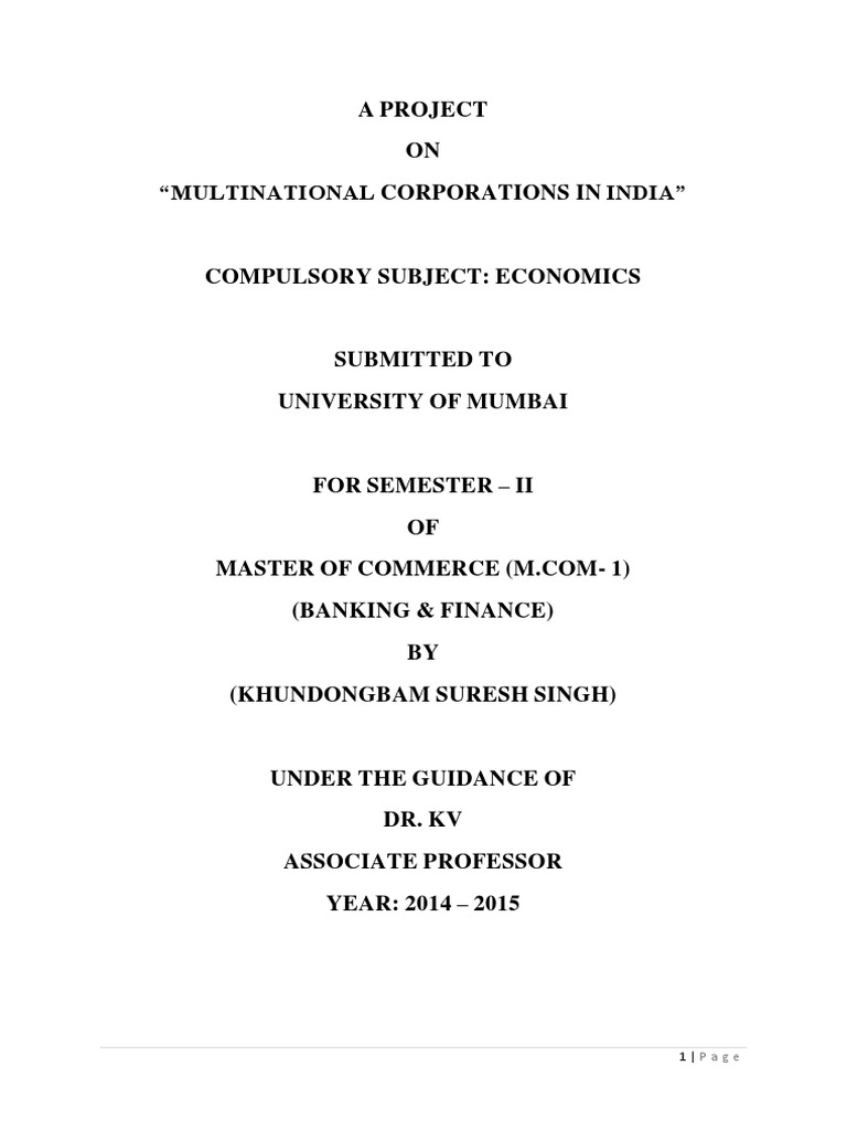 Role of MNC in India | PDF | Multinational Corporation | Foreign Direct ...