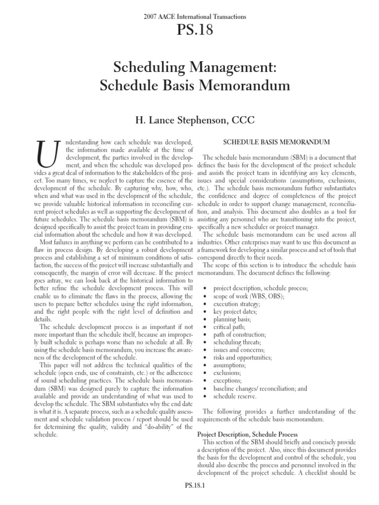 p2007 Aace - Schedule MGT - Basis Memo | PDF