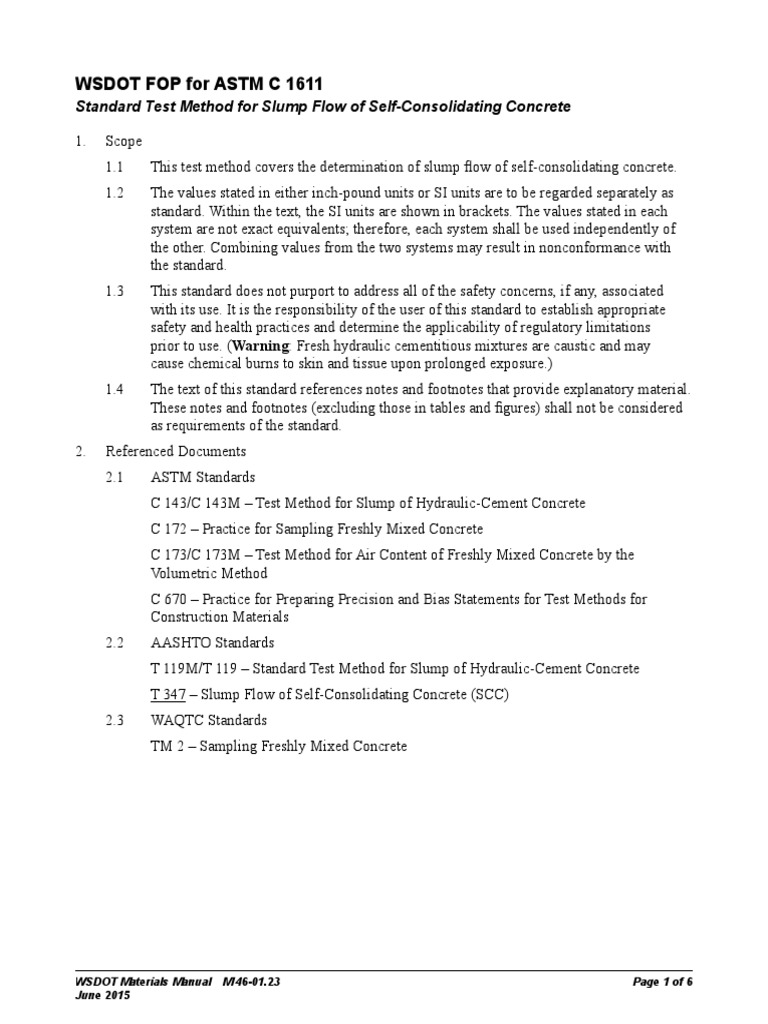 SCC Concrete Slump Flow Test Method | PDF | Concrete | Engineering