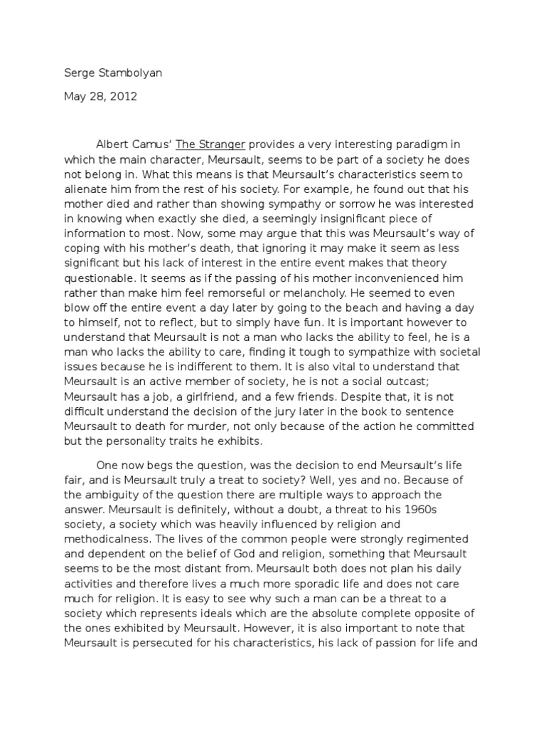 The Stranger Essay | Cognitive Science | Psychology & Cognitive Science