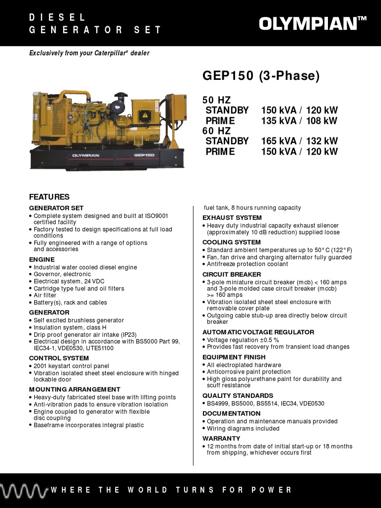 Eq Generacion Electrica Iluminacion Olympian GEP150 | PDF | Radiator ...