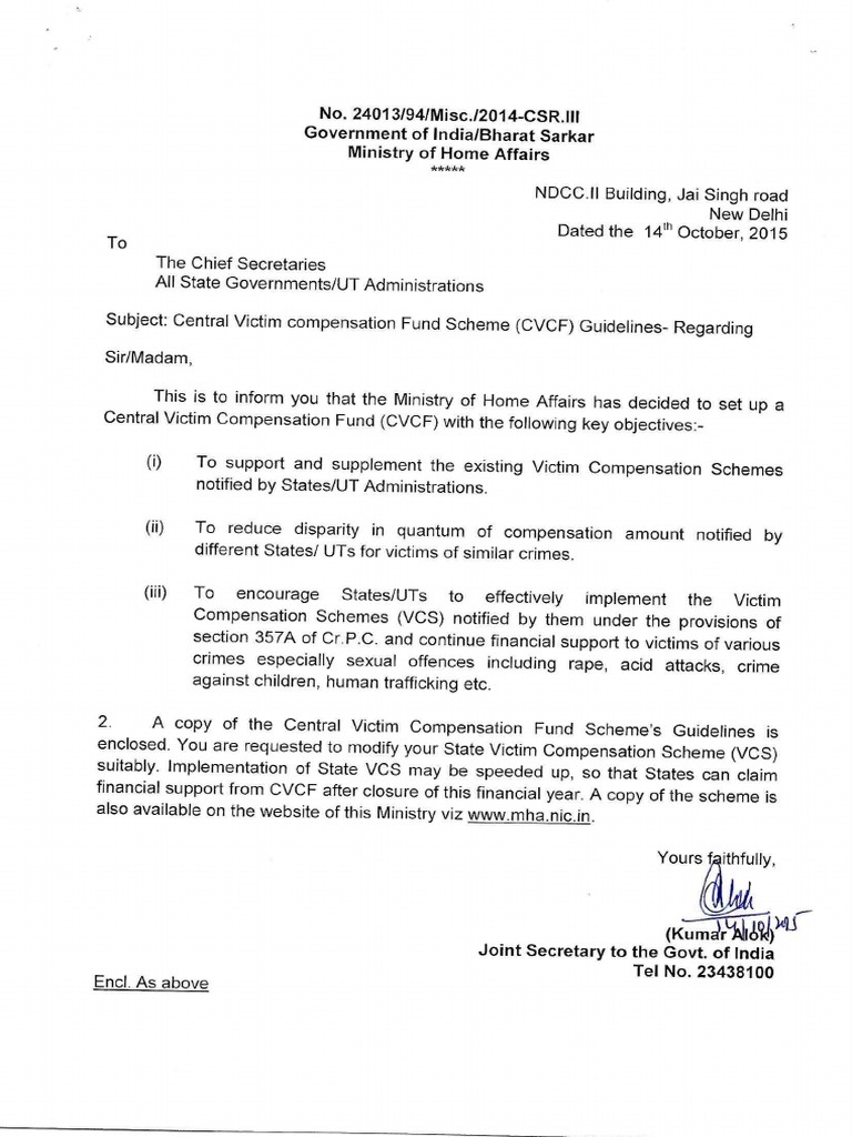Central Victim Compensation Fund Scheme (CVCF) Guidelines | PDF | Violence