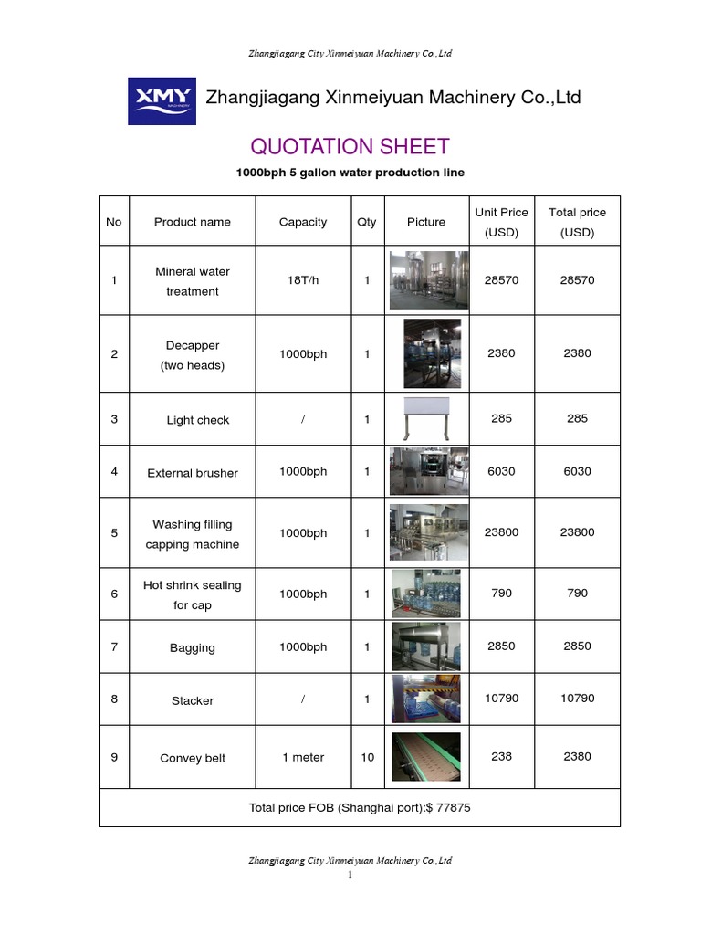 5 Gallon Water Production Line Quotation | PDF | Water Purification ...