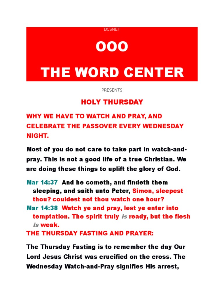 Holy Thursday Events Observation | PDF | Israelites | Passover