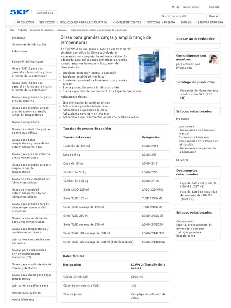 Grasa SKF LGWM 2 | Lubricante | Petróleo
