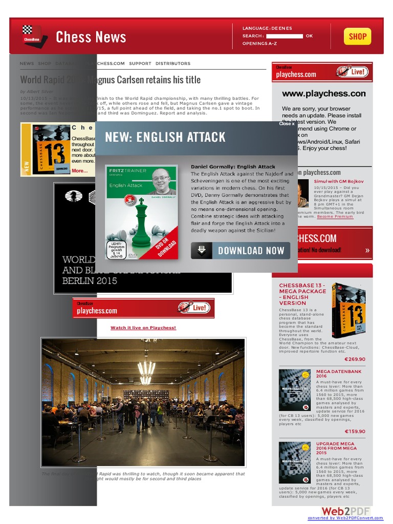 World Rapid 2015: Magnus Carlsen Retains His Title: Chessbase 13 Download | PDF | Chess ...