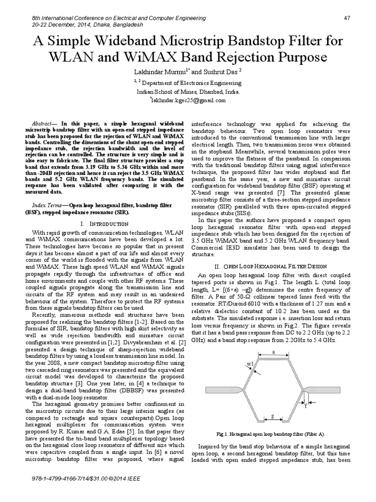 A Simple Wideband Microstrip Bandstop Filter For WLAN and WiMAX | PDF ...