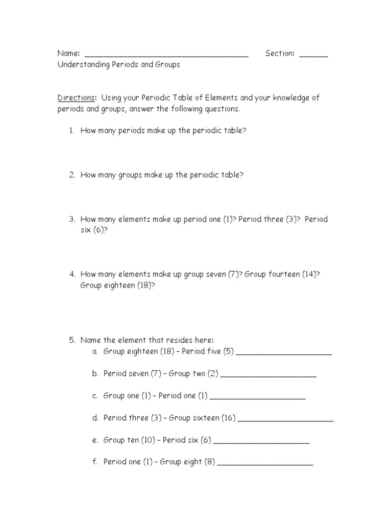 Understanding Periods and Groups in the Periodic Table | PDF