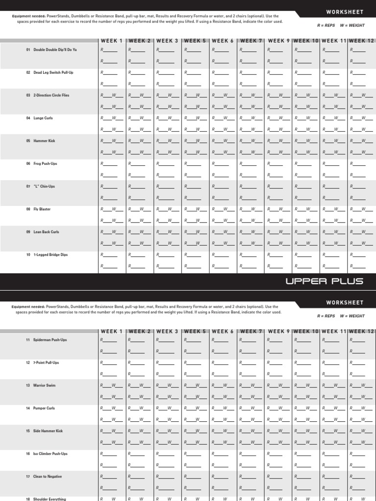 P90X Upper Plus Workout Worksheet | PDF | Cooking, Food & Wine ...