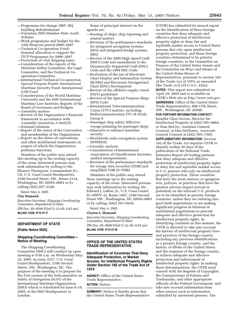 Federal Register / Vol. 70, No. 92 / Friday, May 13, 2005 / Notices ...