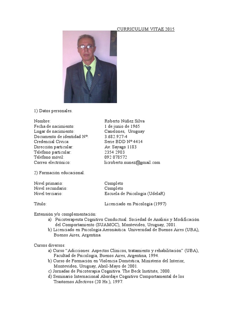 Curriculum Vitae Roberto | PDF | Psicoterapia | Uruguay