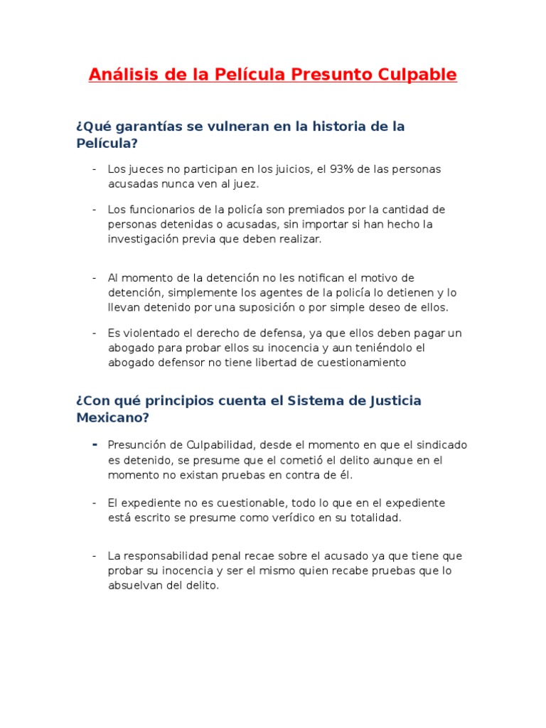 Análisis de La Película Presunto Culpable | PDF | Derecho penal | Policía