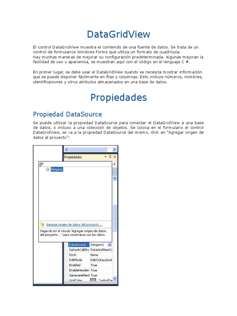 Data Grid View | PDF | C Sharp (lenguaje de programación) | Tabla (base ...