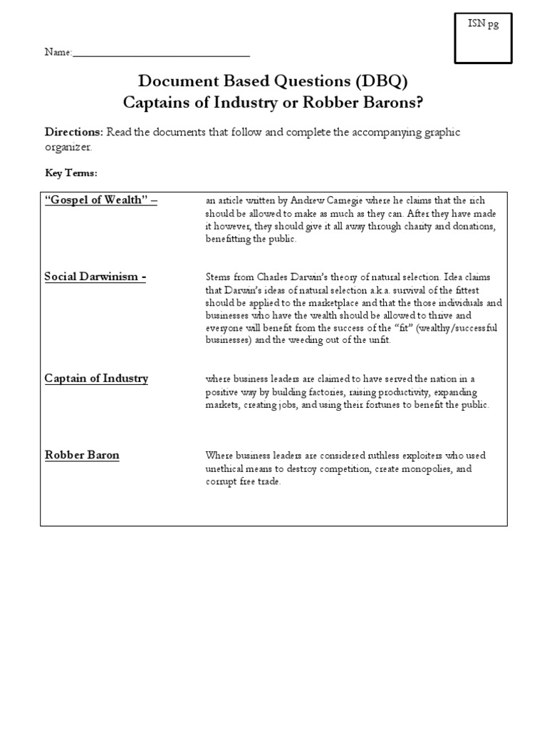 DBQ Captains of Industry or Robber Barons | PDF | Andrew Carnegie | New ...