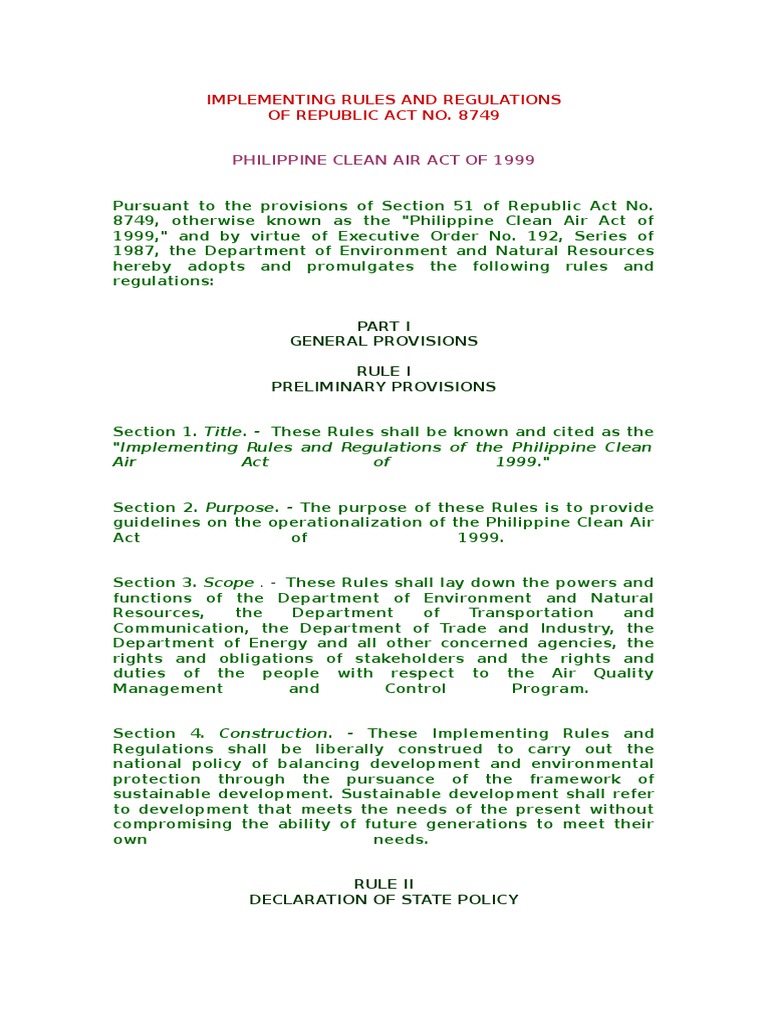 Irr Ra 8749 | PDF | Air Pollution | Internal Combustion Engine