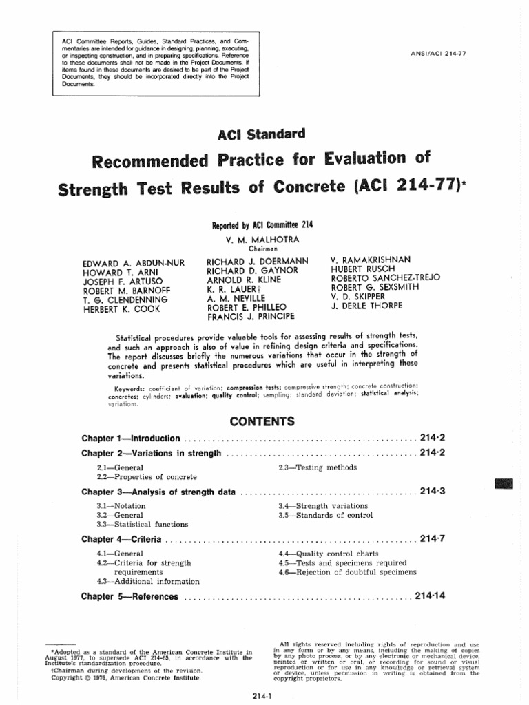ACI 214-77 | Coefficient Of Variation | Standard Deviation