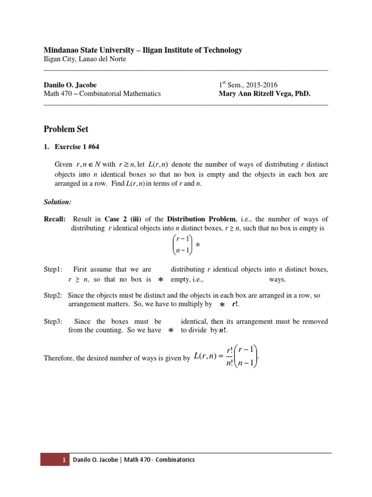 Combinatorics Problem Set Pdf Combinatorics Mathematical Concepts 1292