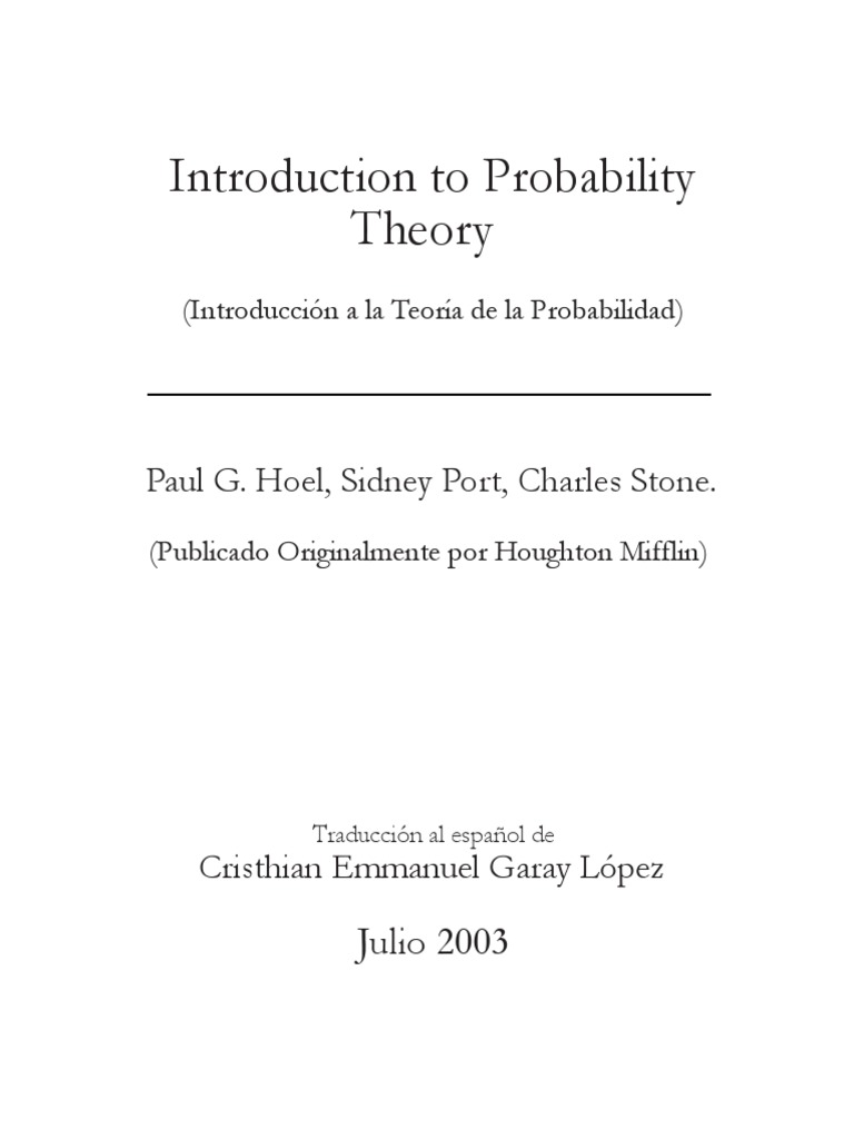 Introducción A La Teoría de La Probabilidad, Paul G. Hoel, Sidney Port, Charles Stone | PDF ...