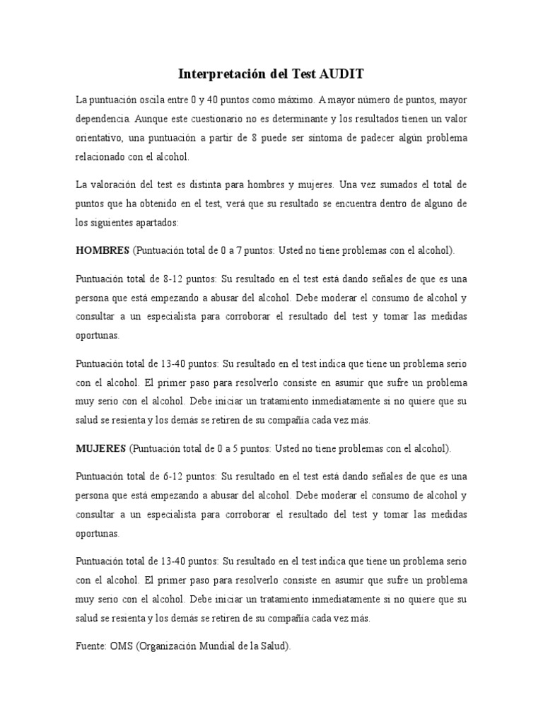 Interpretacion Test AUDIT | PDF