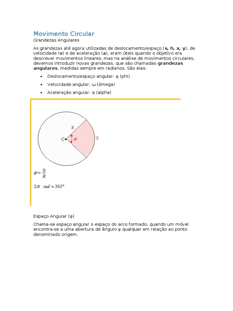 Movimento Circular | PDF | Deslocamento (vetor) | Momento Angular