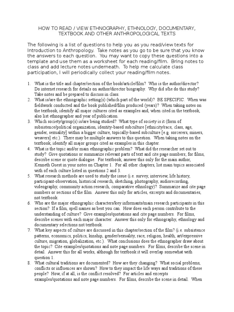 How To Read Ethnography Pdf Ethnography Anthropology
