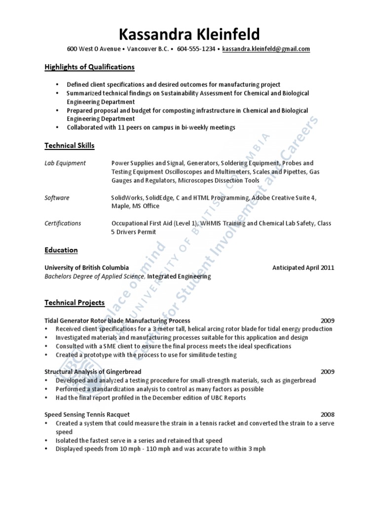 Resume Ubc | PDF | Engineering | Science And Technology