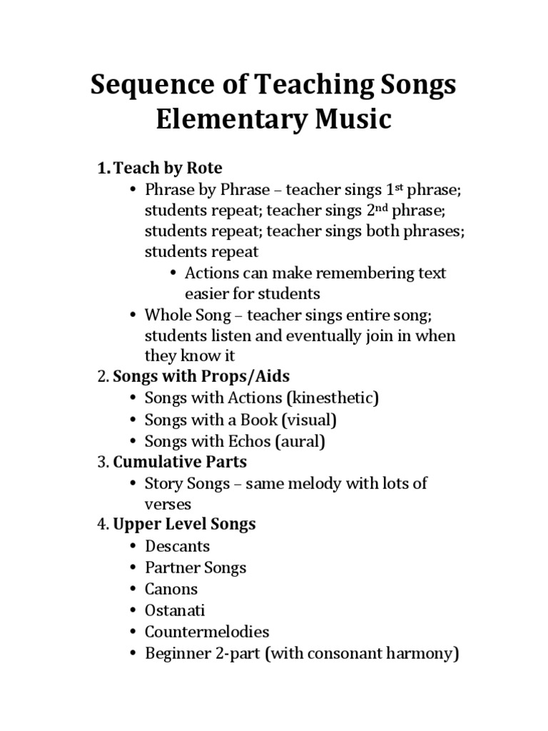 Teaching Sequence for Elementary Songs | PDF