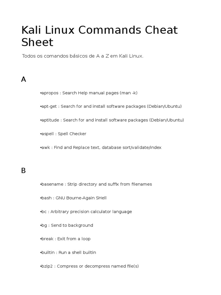 Todos Os Comandos Básicos de A A Z - Kali | PDF | Teaching Methods & Materials