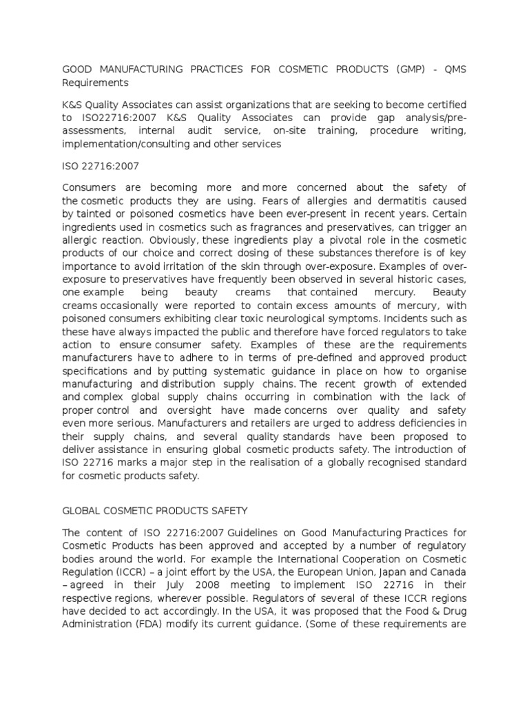 Cosmetics GMP | Cosmetics | Quality Management System