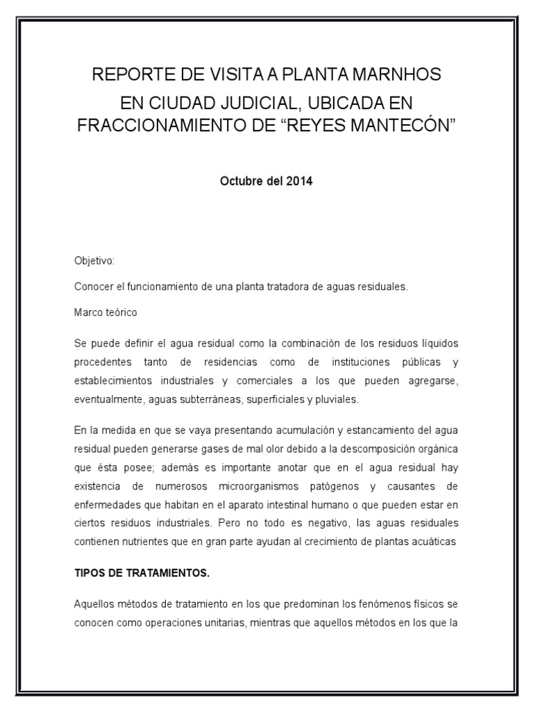 Reporte de Visita A Planta Marnhos | PDF | Gasolinera | Aguas residuales