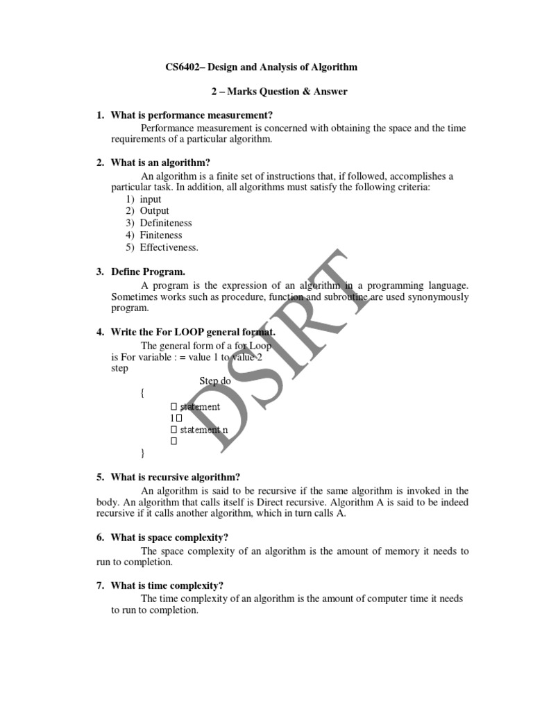 CS-DAA Two Marks Question | PDF | Dynamic Programming | Mathematical Optimization