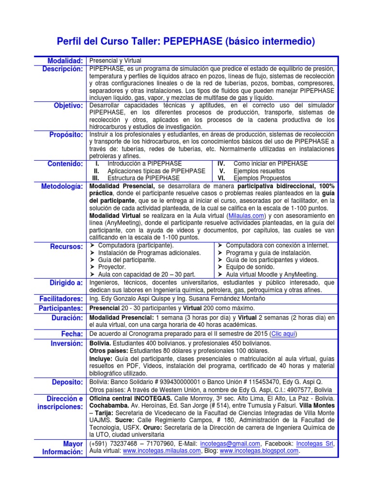 Curso Taller: Uso de PIPEPHASE | PDF | Petróleo | Líquidos