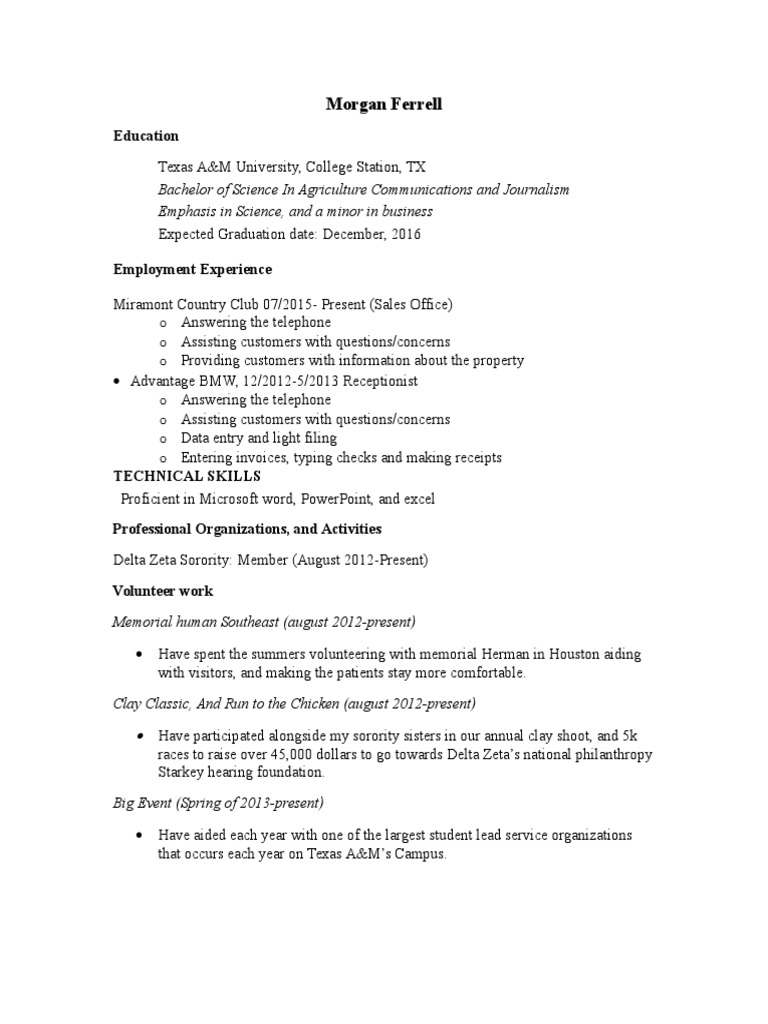 Morgan Ferrell's Resume Overview | PDF | Career & Growth