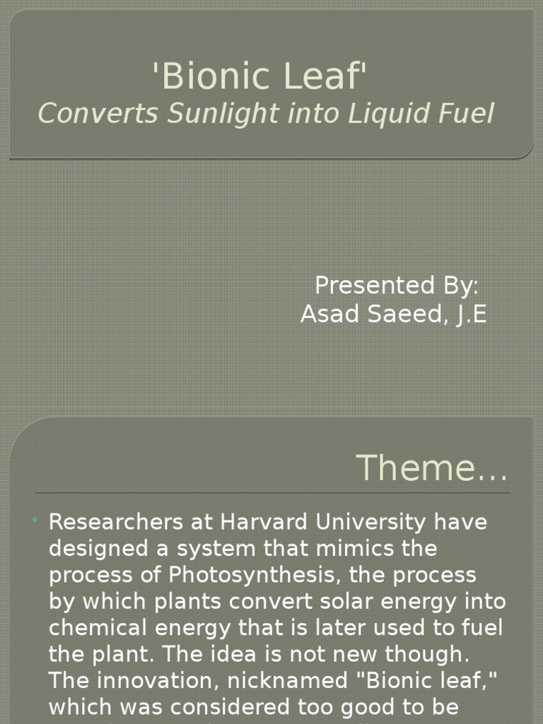 Bionic Leaf | PDF | Sustainable Technologies | Alternative Energy