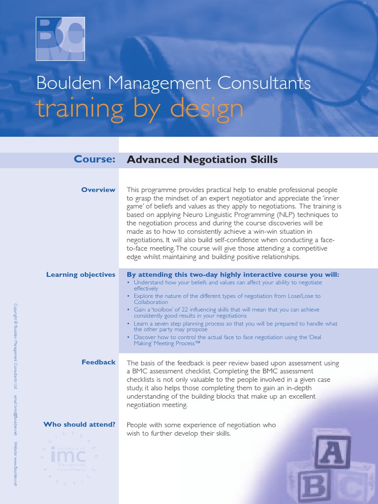 Advanced Negotiation Skills | PDF | Negotiation | Neuro Linguistic ...