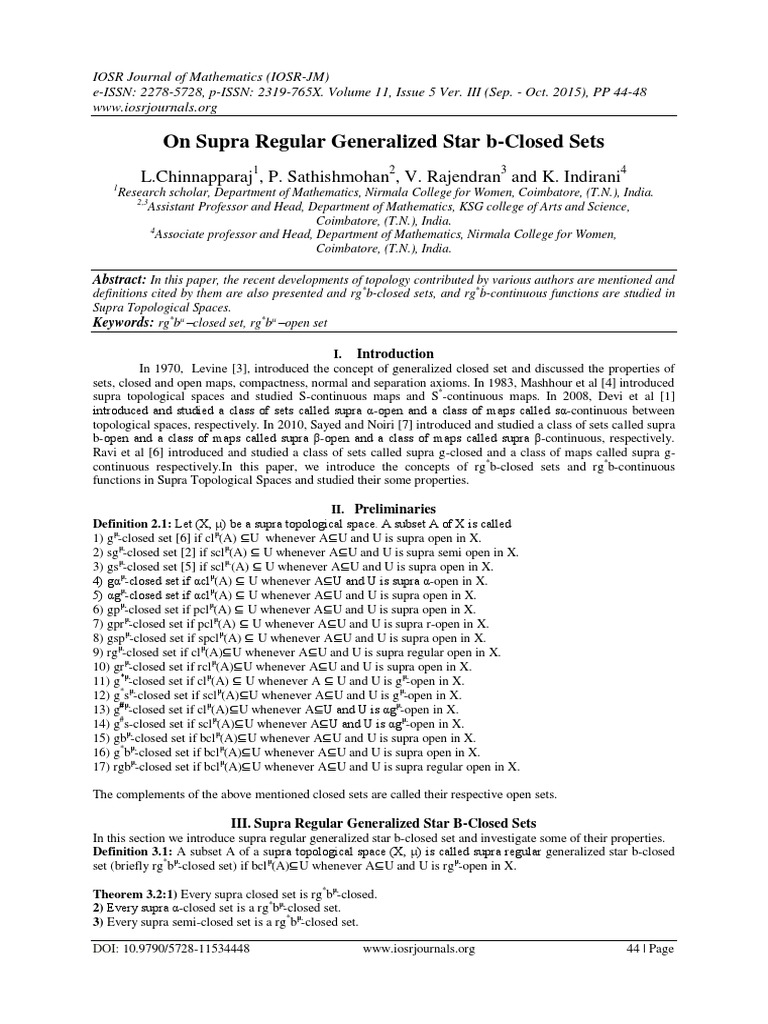 On Supra Regular Generalized Star B-Closed Sets | PDF | General Topology | Continuous Function