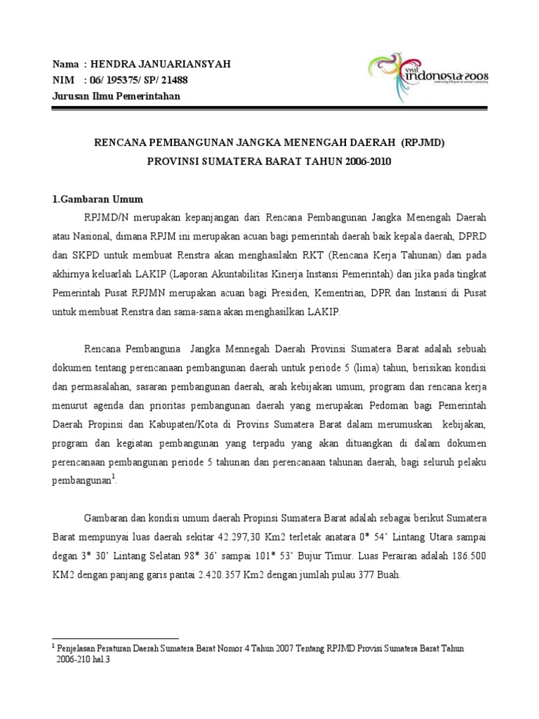Hendra Januariansyah - RPJMD Prov Sumatera Barat | PDF | Bisnis
