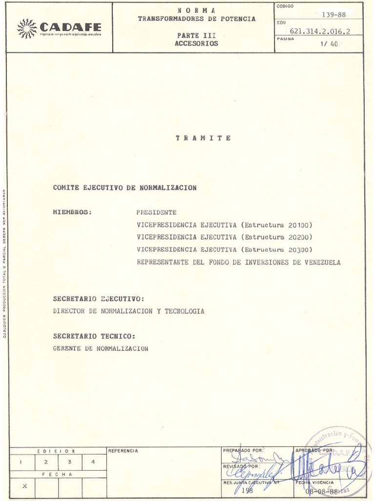 CADAFE 139-88 Transformadores de Potencia Parte III | PDF