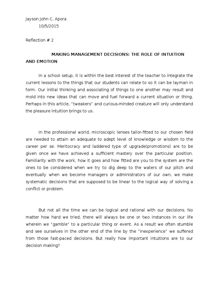 Reflection #2 - Decision Making | PDF | Decision Making | Cognition