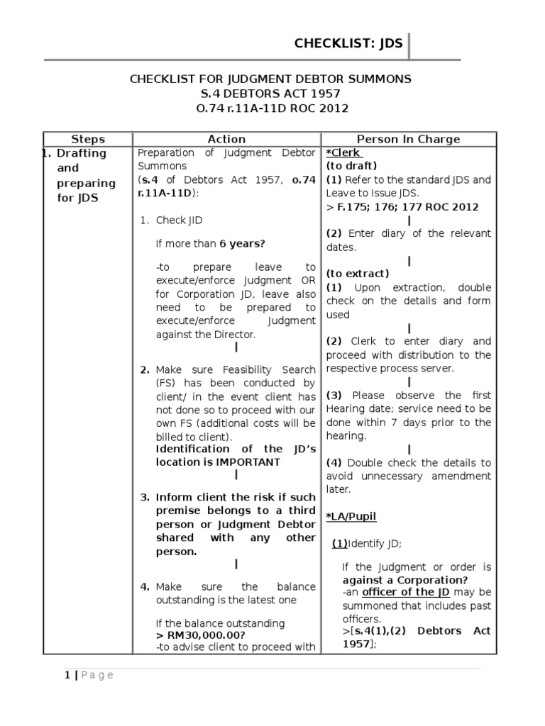 Judgment Debtor Summons (JDS) | PDF | Judgment (Law) | Bankruptcy