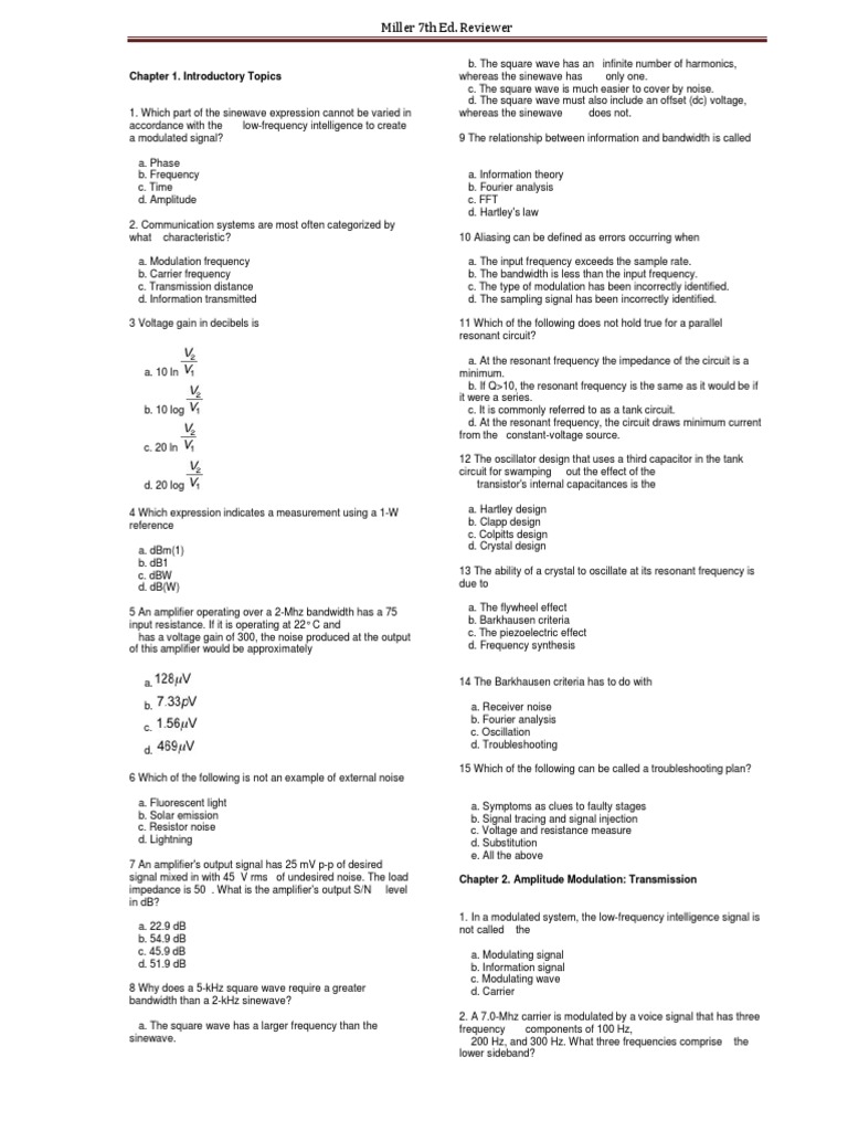 Modern Electronic Communication 7th Edition by Beasley & Miller MCQ ...