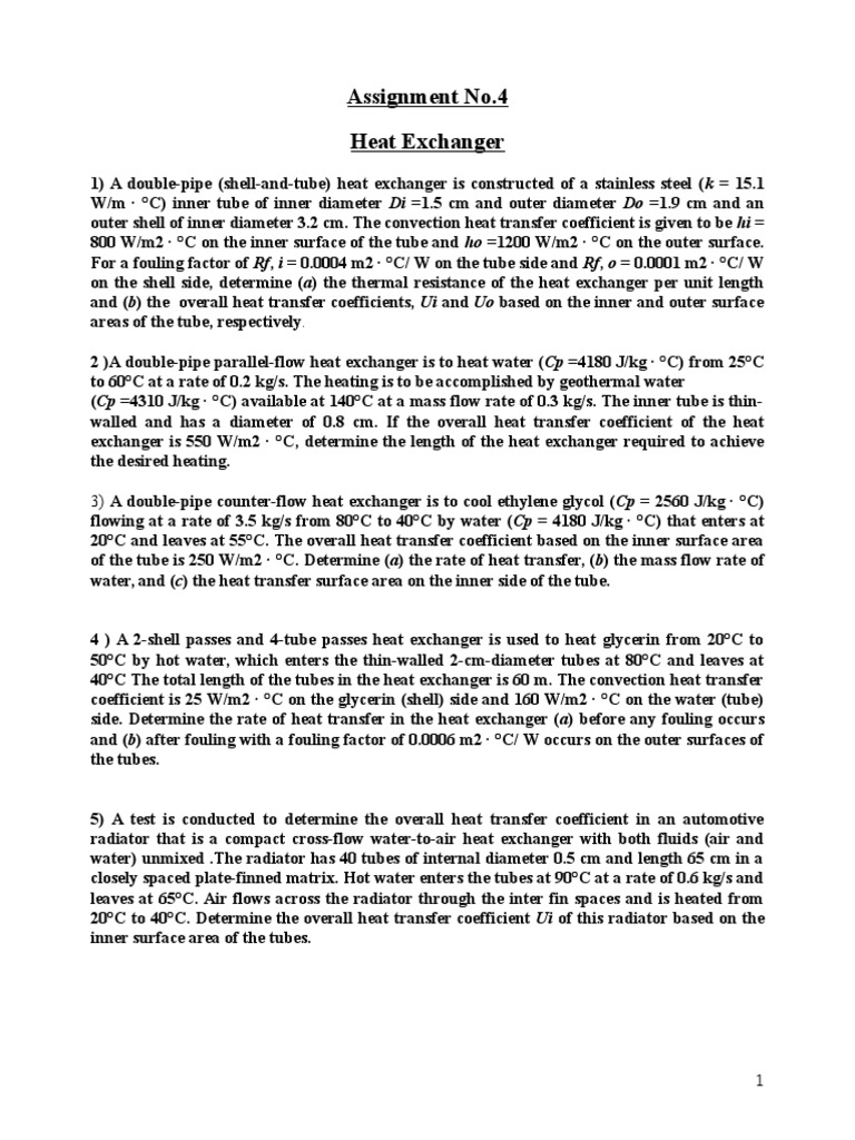 Prob Sheet Heat Exchanger | PDF | Heat Exchanger | Heat Transfer