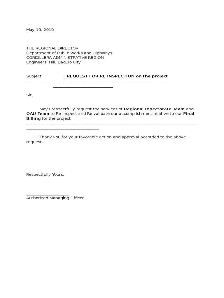 Sample Request Letter of Inspection | PDF