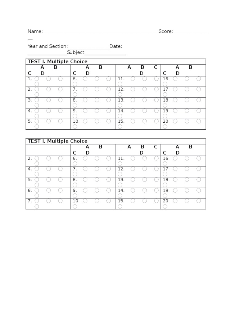 40-Question MCQ Answer Sheet | PDF